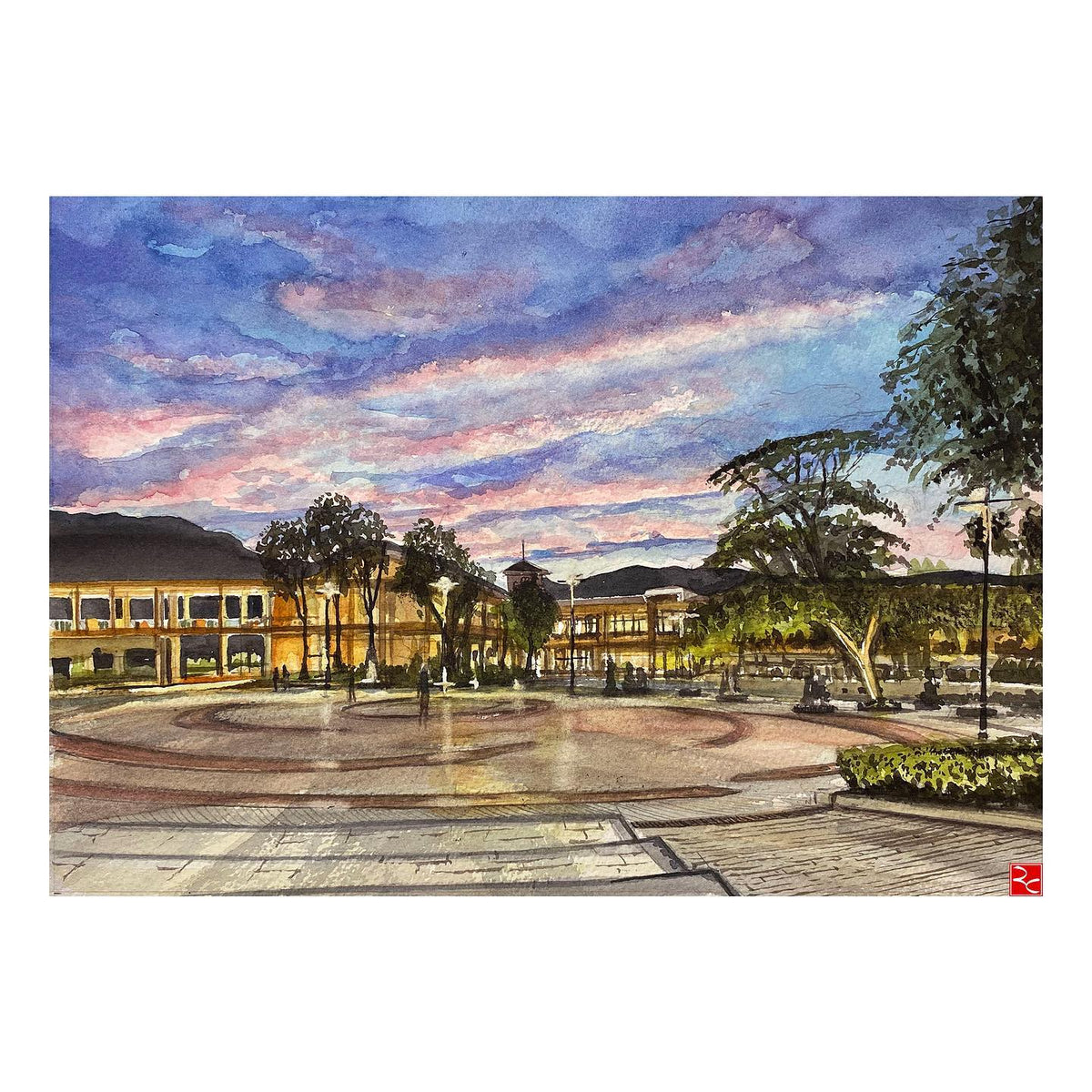RICHARD CROSBIE ART A5 Art Print - DB Plaza Sunset - The Tree ...