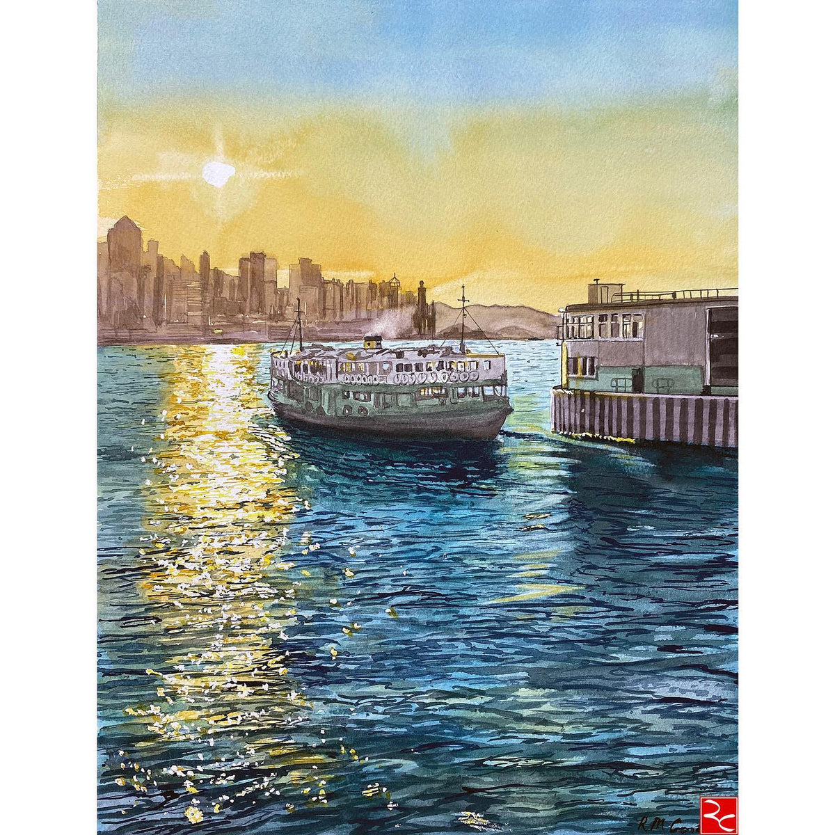RICHARD CROSBIE ART A5 Art Print - Harbour Sunset - The Tree Stationery ...