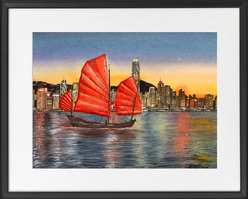 RICHARD CROSBIE ART Night Harbour (A3 Art Print in Black Frame) - The ...