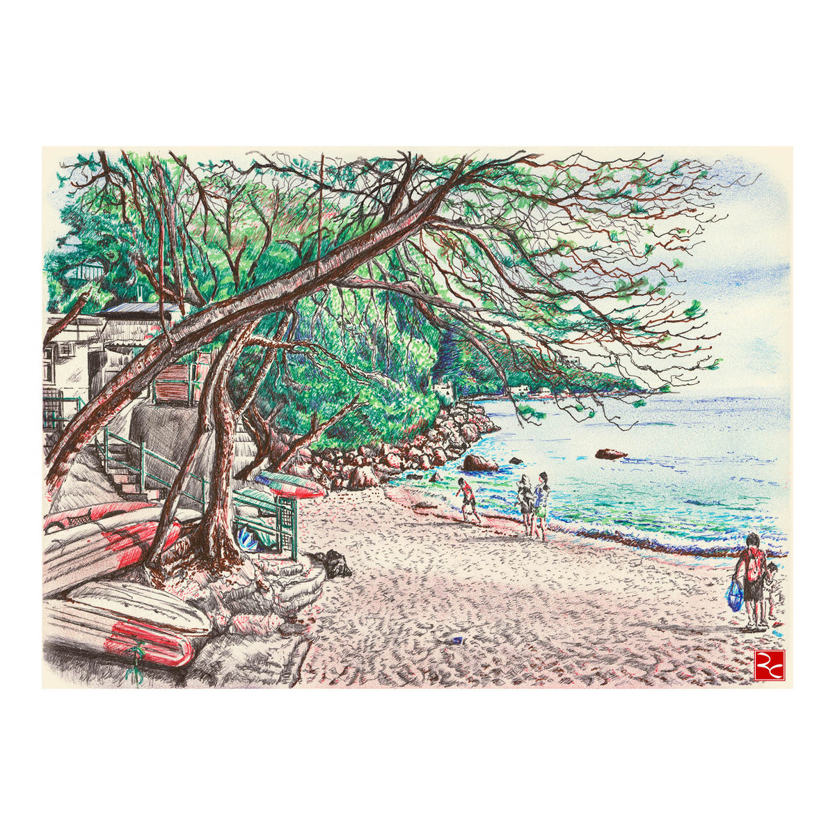 RICHARD CROSBIE ART A5 Art Print - Secret Beach - The Tree Stationery ...